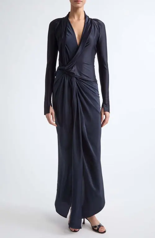 Victoria Beckham Lea Twist Front Jersey Midi Dress - Navy