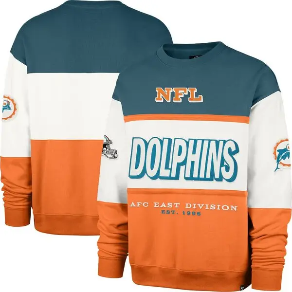'47 Orange Miami Dolphins Throwback Breeze Maximalist Sweatshirt - Aqua