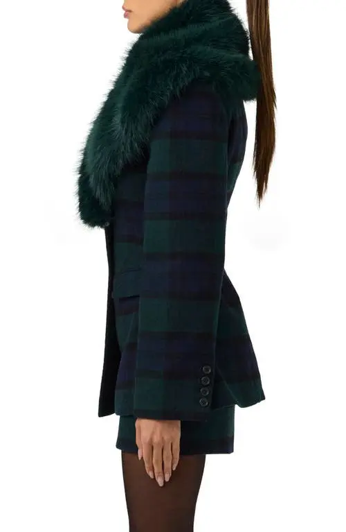 Naked Wardrobe Plaid Faux Fur Collar Wool Blend Blazer