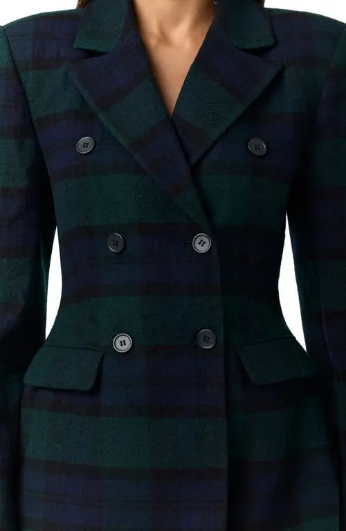 Naked Wardrobe Plaid Faux Fur Collar Wool Blend Blazer