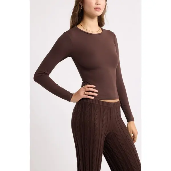 Bp. Smooth Fit Long Sleeve Crewneck T-shirt - Brown Coffee