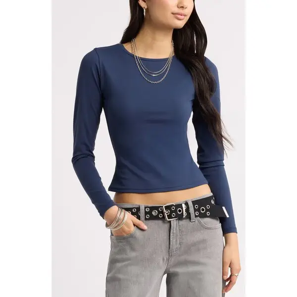 Bp. Smooth Fit Long Sleeve Crewneck T-shirt - Navy Indigo