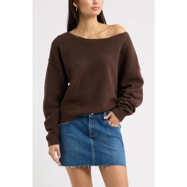 Bp. Off The Shoulder Sweater - Brown Coffee