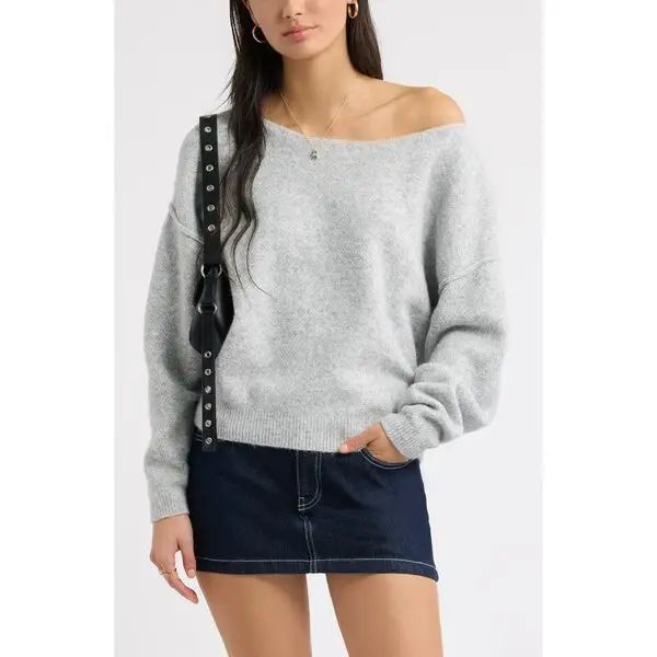 Bp. Off The Shoulder Sweater - Grey Heather