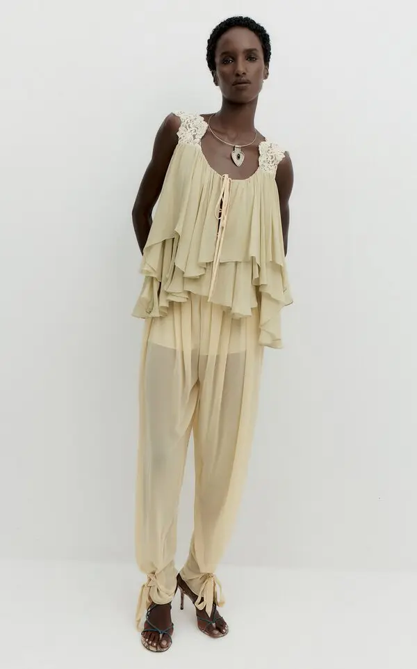 DE LA VALI Briar Sheer Chiffon Top - Olive