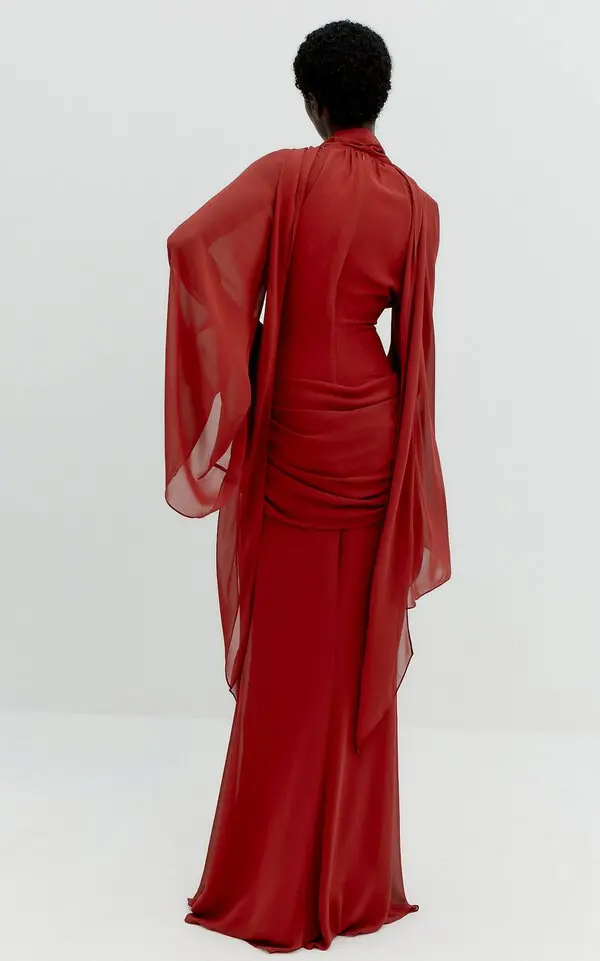 DE LA VALI Sonora Flared-sleeved Maxi Dress - Red