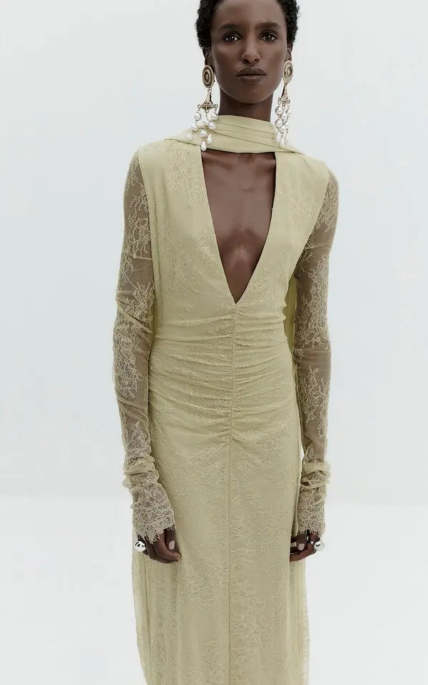 DE LA VALI Mica Fine Lace Maxi Dress