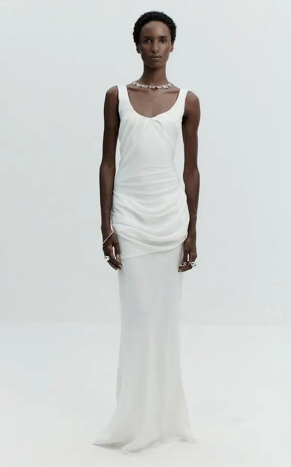 DE LA VALI Rosavelle Scoop-neck Draped Maxi Dress