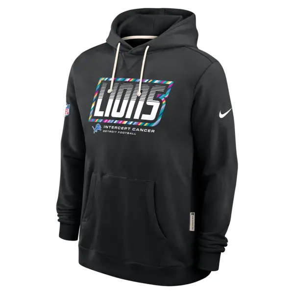 Nike Detroit Lions Crucial Catch Sideline Standard Issue Dri-fit Nfl Pullover Hoodie - Black