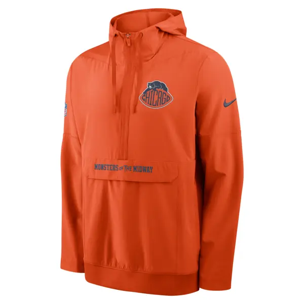 Nike Chicago Bears Rivalries Collection Sideline Anorak Nfl 1/2-zip Hooded Jacket - Orange
