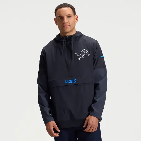 Nike Detroit Lions Rivalries Collection Sideline Anorak Nfl 1/2-zip Hooded Jacket - Black