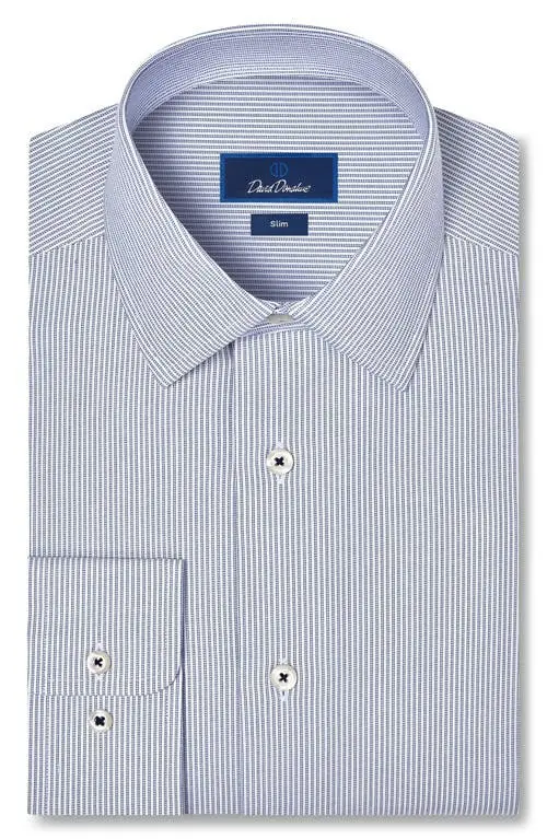 David Donahue Slim Fit Micro Check Stretch Cotton Dress Shirt - Navy/white