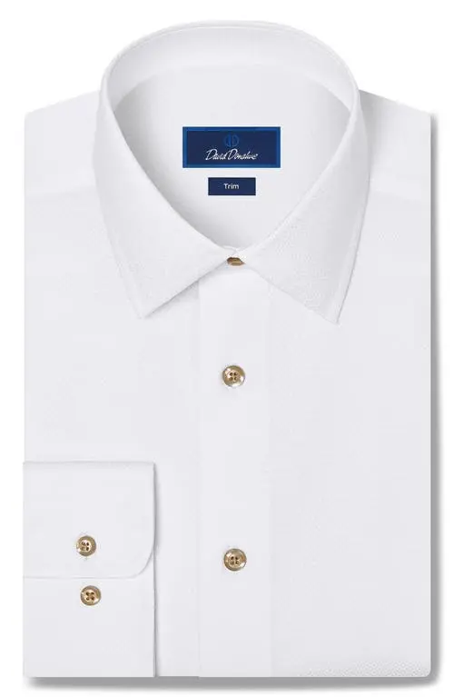 David Donahue Trim Fit Dobby Cotton Dress Shirt - White