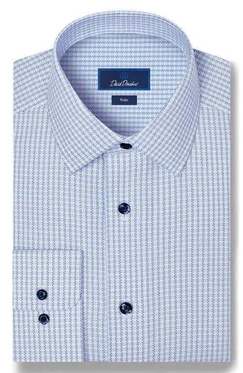 David Donahue Trim Fit Textured Check Dress Shirt - White/blue
