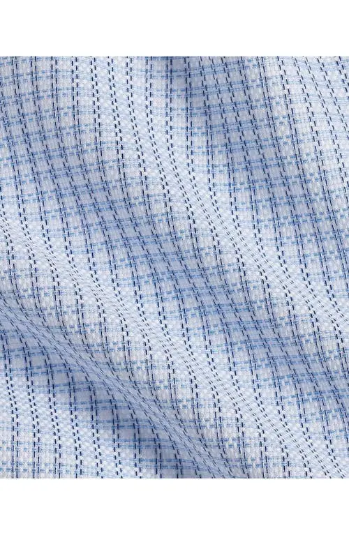David Donahue Trim Fit Textured Check Dress Shirt - White/blue