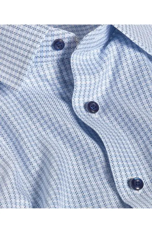 David Donahue Trim Fit Textured Check Dress Shirt - White/blue