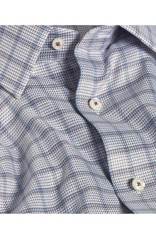 David Donahue Trim Fit Textured Windowpane Shirt