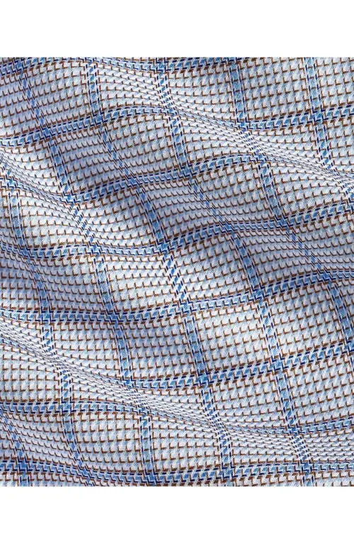 David Donahue Trim Fit Textured Windowpane Shirt - Chocolate/blue
