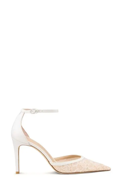 STUART WEITZMAN Powerstrap Leather & Lace Pointed Toe Pump