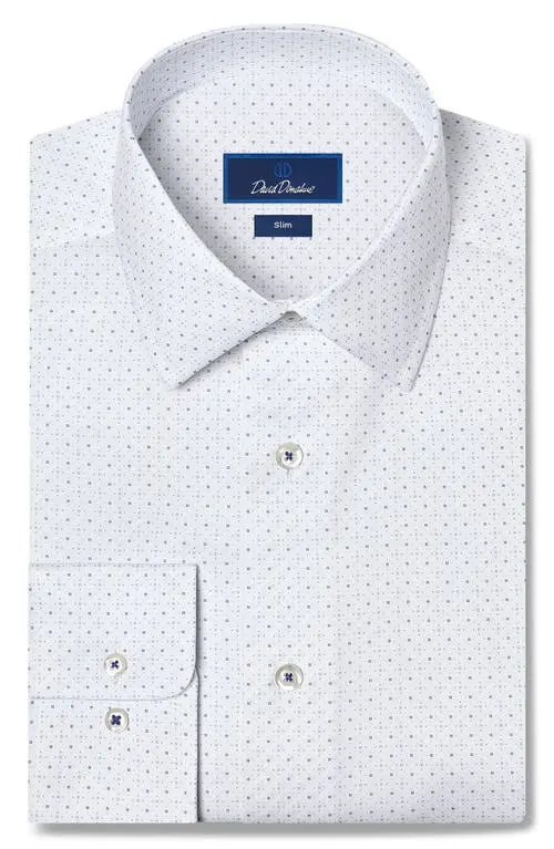 David Donahue Slim Fit Micro Neat Stretch Dress Shirt - White/blue