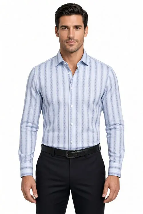 MASUTTO Vinicio Print Button-up Long Sleeve Shirt - Blue