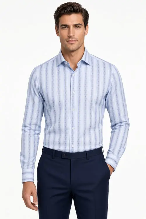 MASUTTO Vinicio Print Button-up Long Sleeve Shirt - Blue