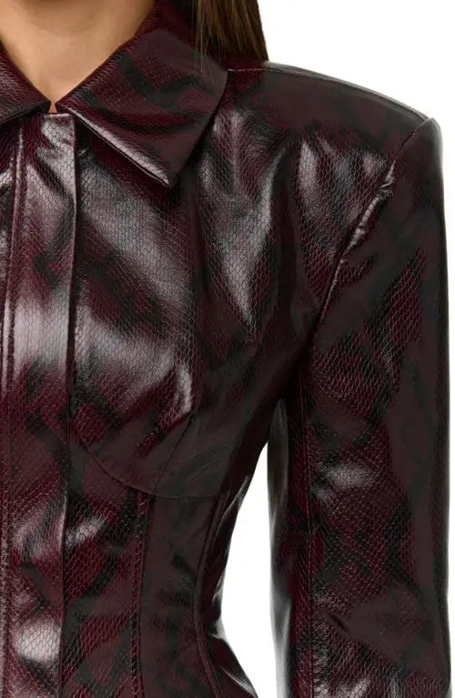Naked Wardrobe Python Embossed Faux Leather Blazer
