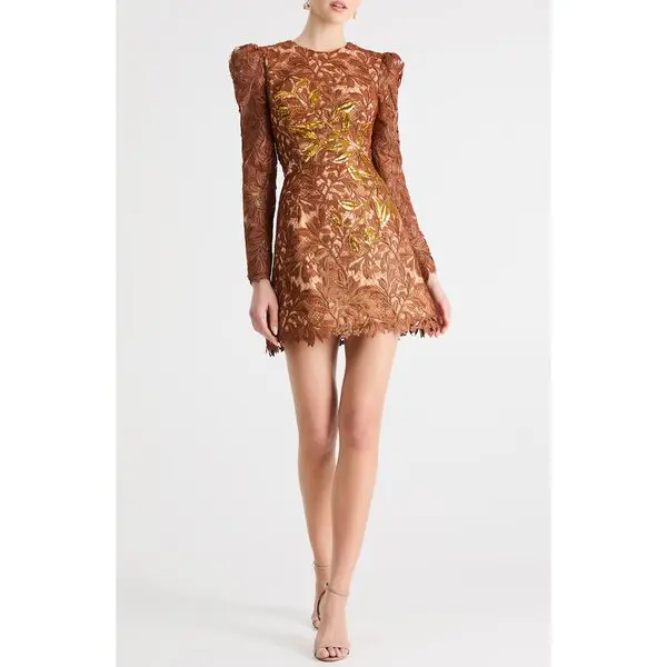 HELSI Savannah Embroidered Long Sleeve Minidress - Copper
