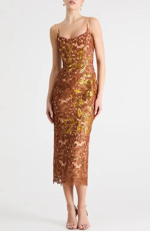 HELSI Sequin Lace Overlay Cocktail Midi Dress