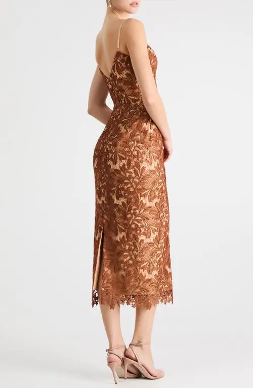 HELSI Sequin Lace Overlay Cocktail Midi Dress