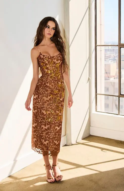 HELSI Sequin Lace Overlay Cocktail Midi Dress