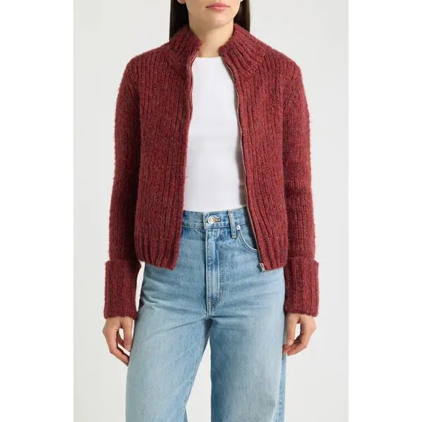 24COLOURS Front Zip Cardigan - Bordeaux