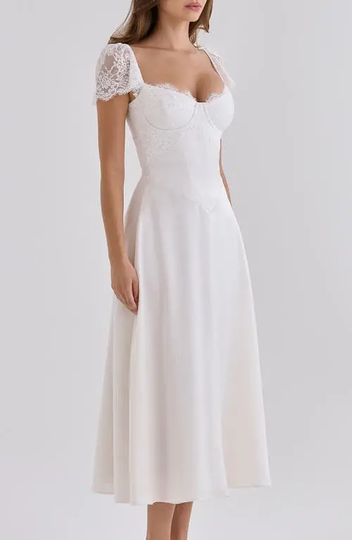 House Of Cb Selena Satin & Lace Midi Dress