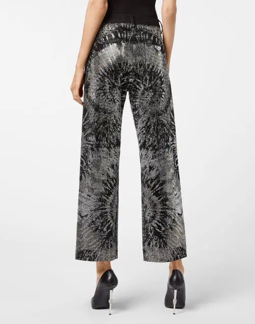 Philipp Plein Denim High Rise Fit Black+white Stones Tiedye Tie Dye