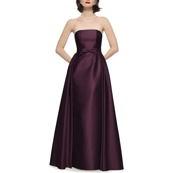 Dessy Collection Regine Strapless Matte Satin Gown - Deep Plum