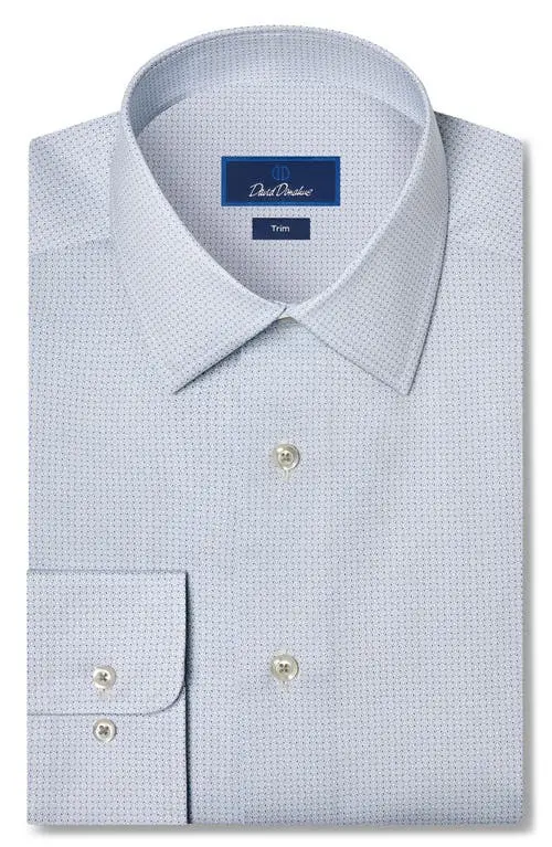 David Donahue Trim Fit Micro Geo Print Dress Shirt - Pearl