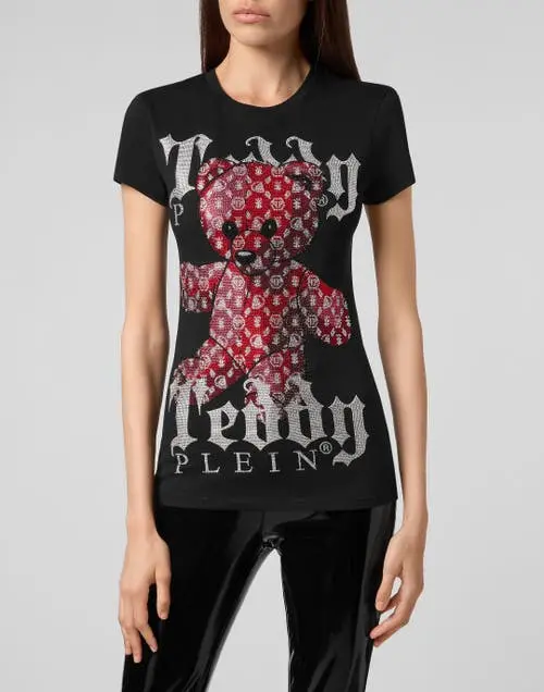 Philipp Plein T-shirt Round Neck Ss Monogram Teddy Bear - Black