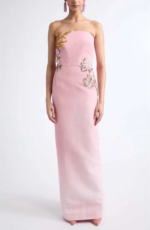 Oscar De La Renta Strapless Faille Column Gown - Blush