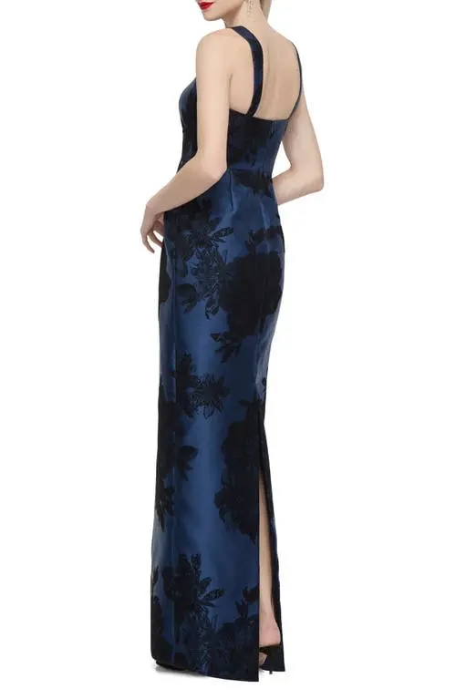 Alfred Sung Linden Floral Lace Matte Satin Gown