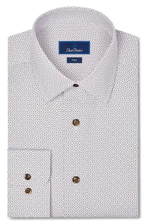 David Donahue Trim Fit Geometric Print Cotton Dress Shirt - White/chocolate