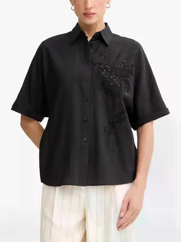 MARC AUREL Sequin-embellished Floral-patch Shirt