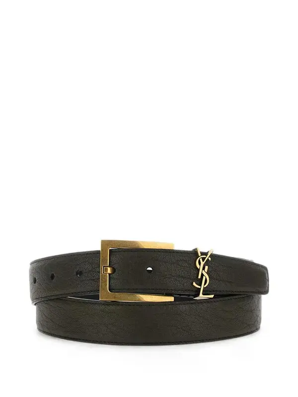 Saint Laurent Cassandre Belt In Grained Lambskin - Brown