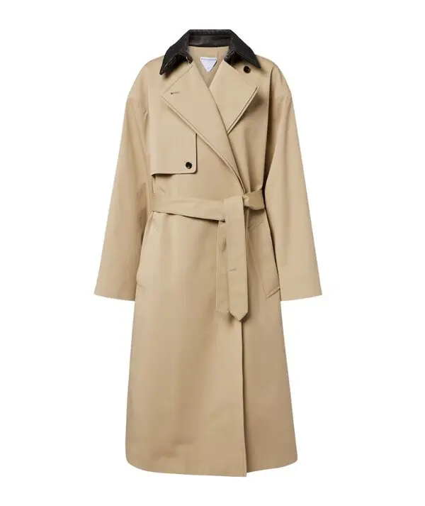 Bottega Veneta Leather-trimmed Cotton Trench Coat - Beige