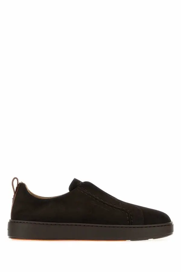 Santoni Dark Nubuck Victory Slip Ons - Brown
