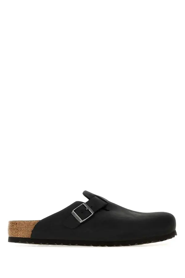 BIRKENSTOCK Leather Boston Slippers - Black