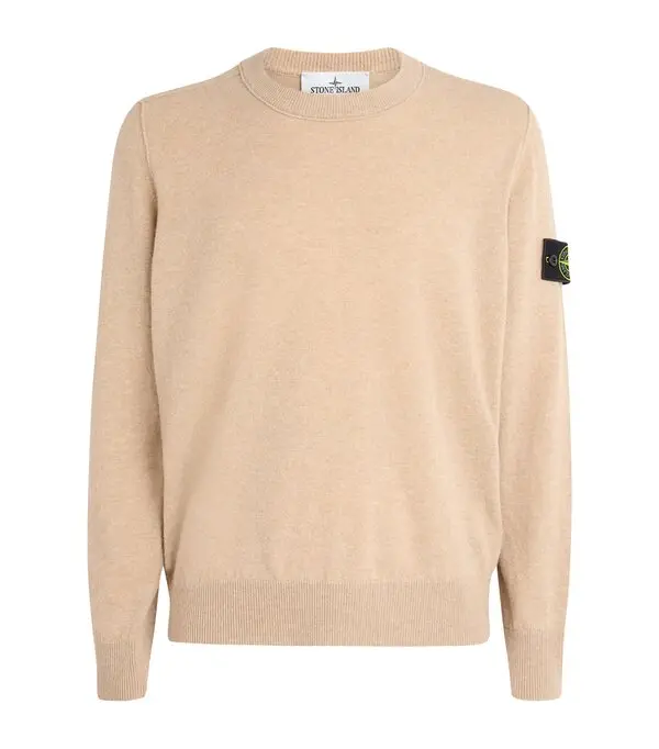 Stone Island Virgin Wool Compass Logo Sweater - Beige