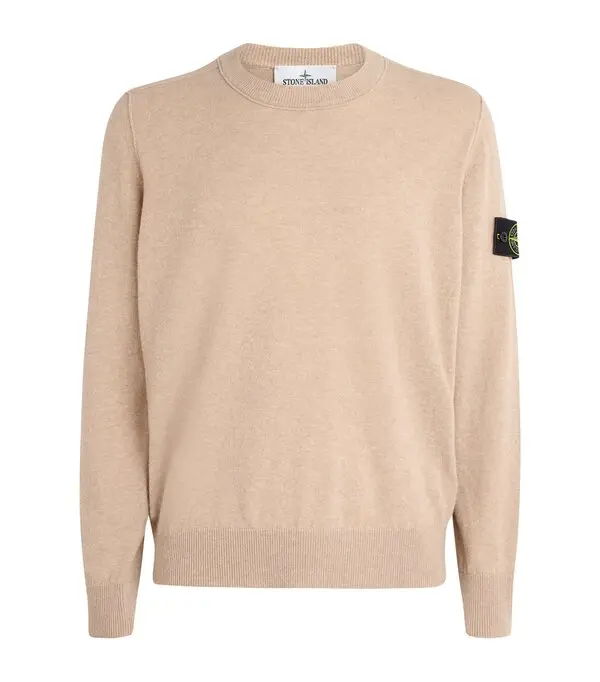 Stone Island Virgin Wool Compass Logo Sweater - Beige
