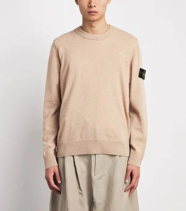 Stone Island Virgin Wool Compass Logo Sweater - Beige