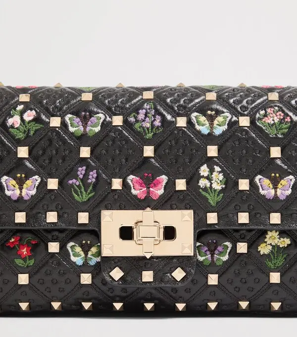 Valentino Garavani Medium Embroidered Rockstud Spike Shoulder Bag