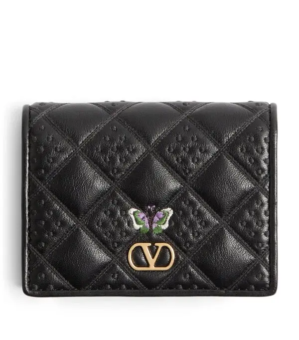 Valentino Garavani Leather Flutterby Flap French Wallet